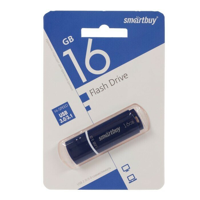 Флеш-карта SmartBuy Crown Blue, 16 Гб, USB 3.0, чтение до 140 Мб/с, синяя