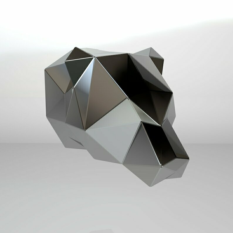 Полигональная фигура Голова Медведя , геометрический полигональный металлический декор интерьера