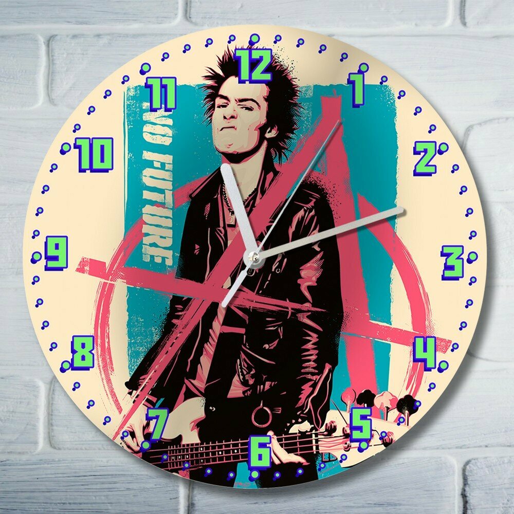 Настенные часы УФ "Музыка Sex Pistols (секс пистолс, usic, rock, punk, Сид Вишес) - 9002"
