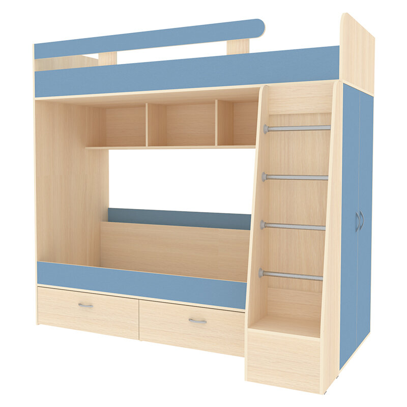 Двухъярусная кровать Юниор 6 Дуб Молочный - Светло Синий/Голубой