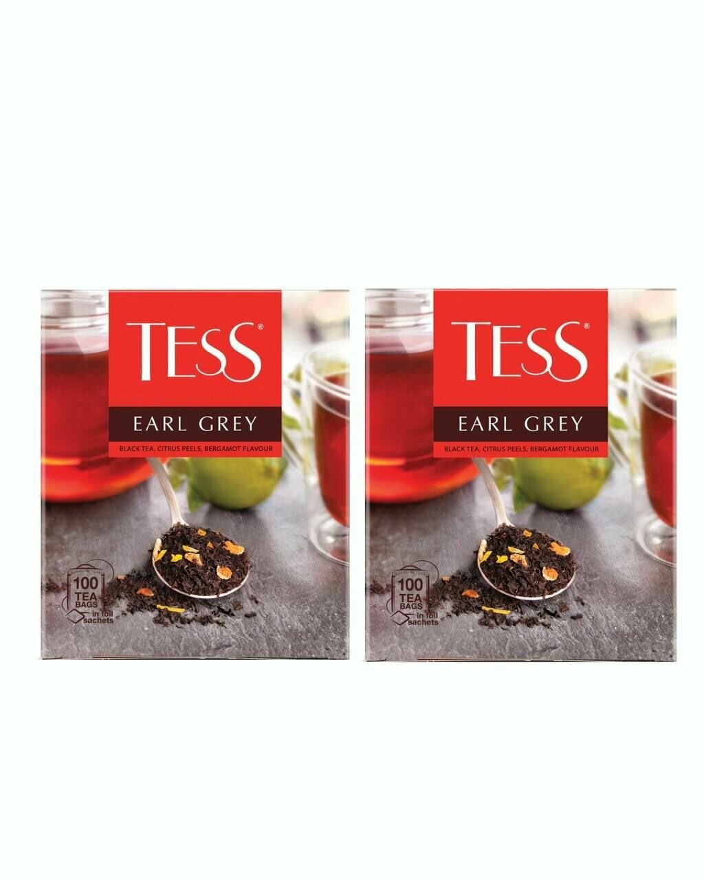 Чай черный в пакетиках Tess Earl Grey с цедрой лимона, 2 шт по 100 пак.