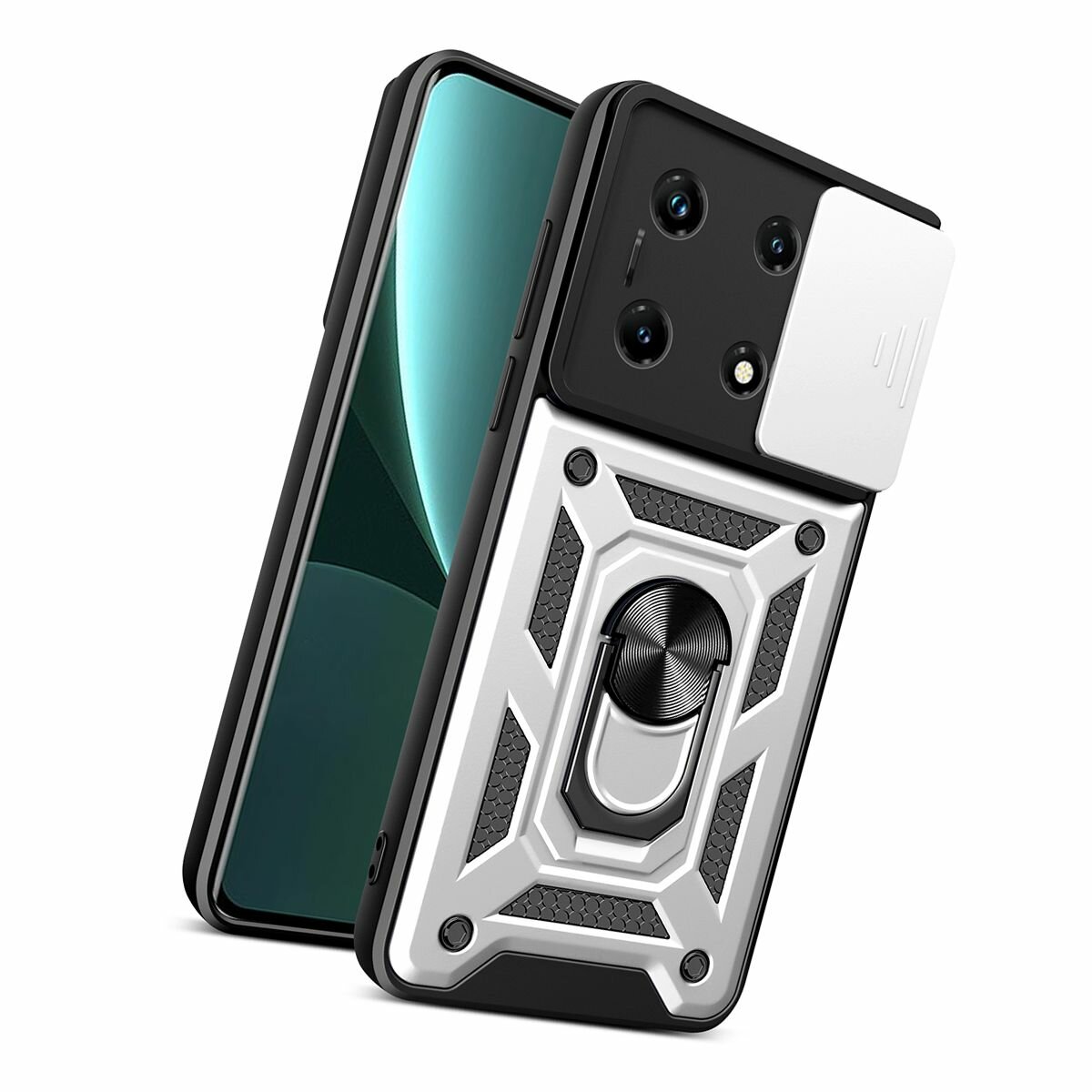 Чехол с кольцом Bumper Case для Infinix Note 30 Pro серебряный