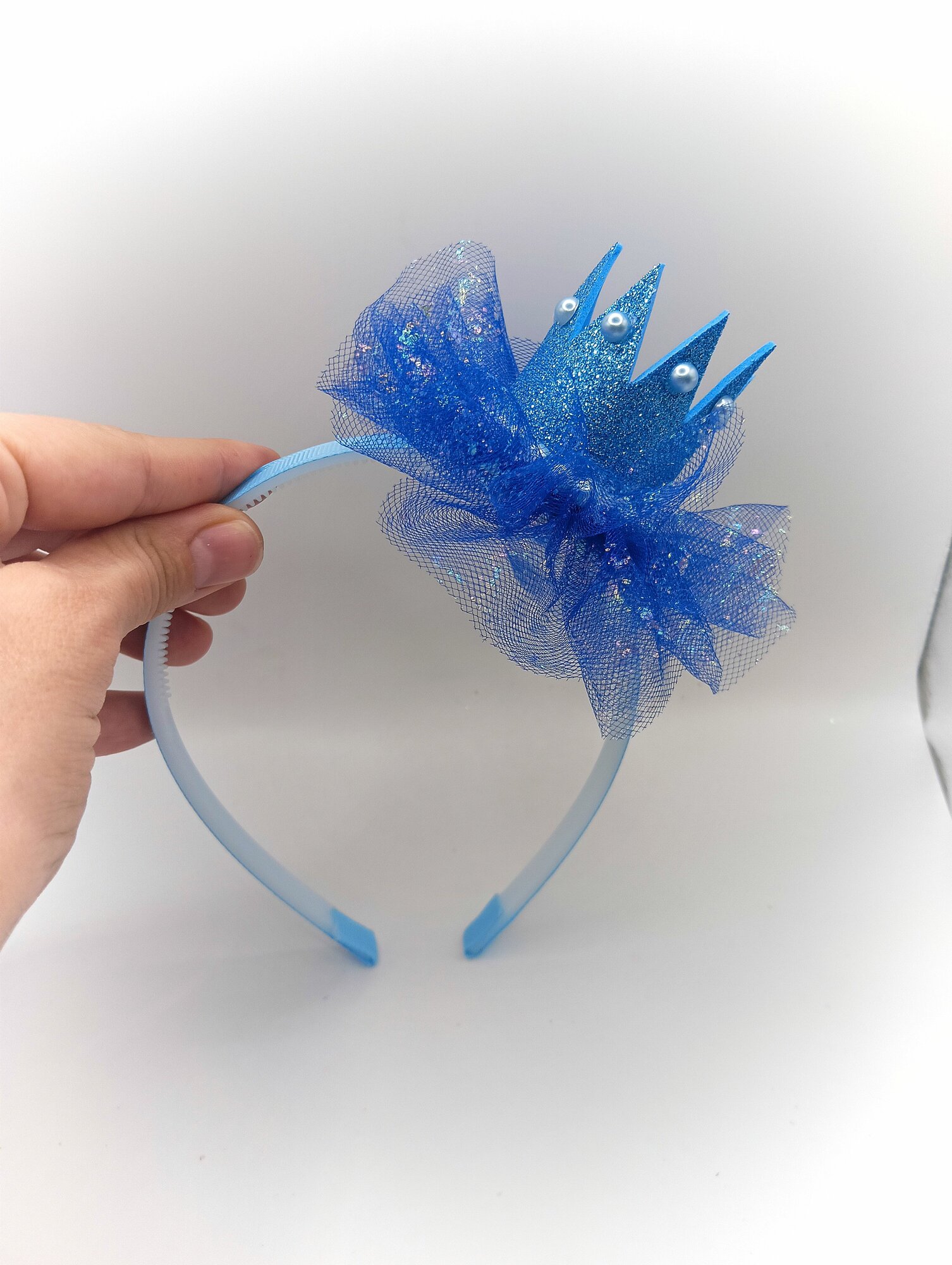 Голубой ободок с короной для волос, корона для волос детская