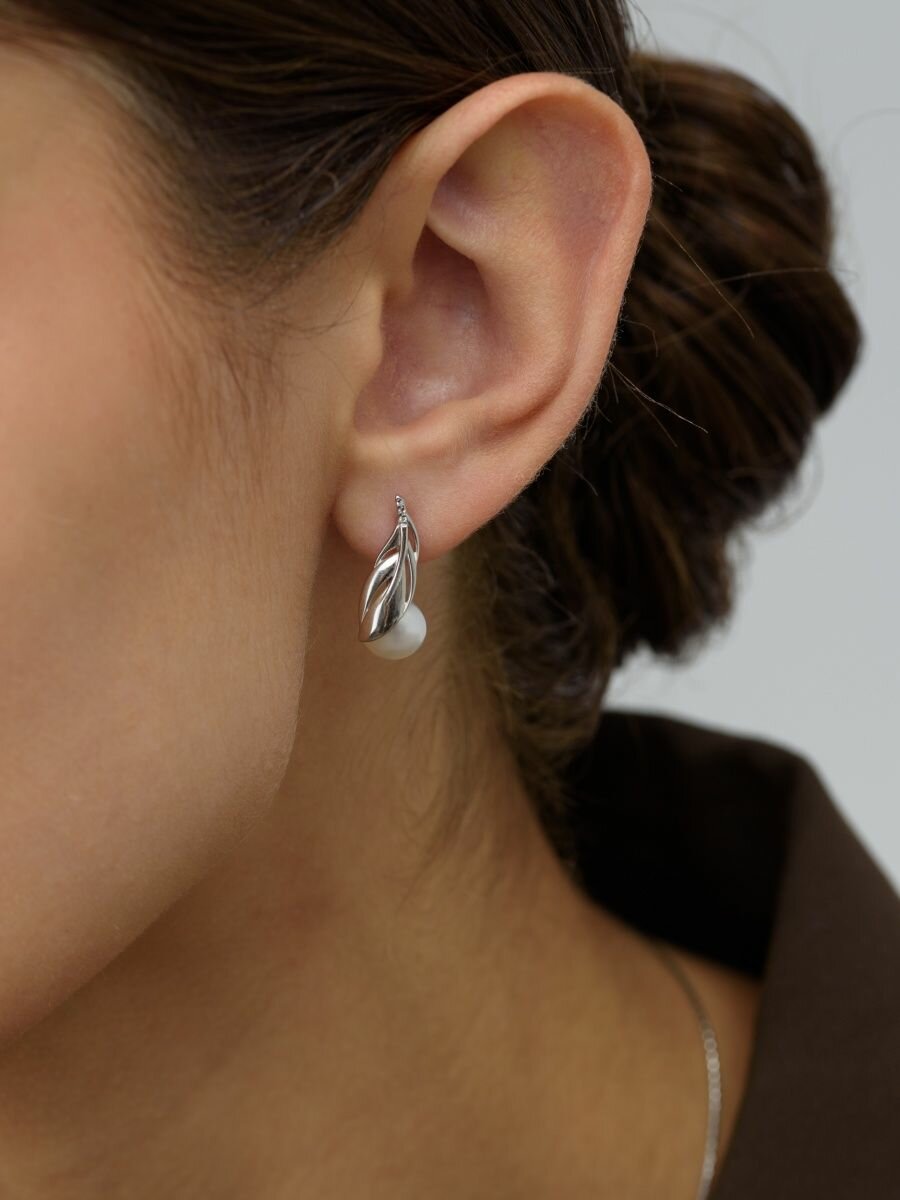 Серьги, серебро, 925 проба, родирование, фианит, жемчуг