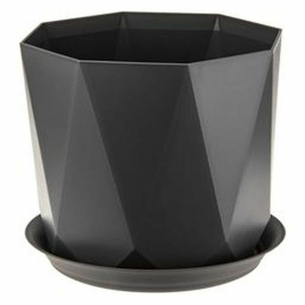 Кашпо Призма с поддоном, диаметр 130 мм, объём 1л, цвет Графитовый, IDEA (М-Пластика) М3137