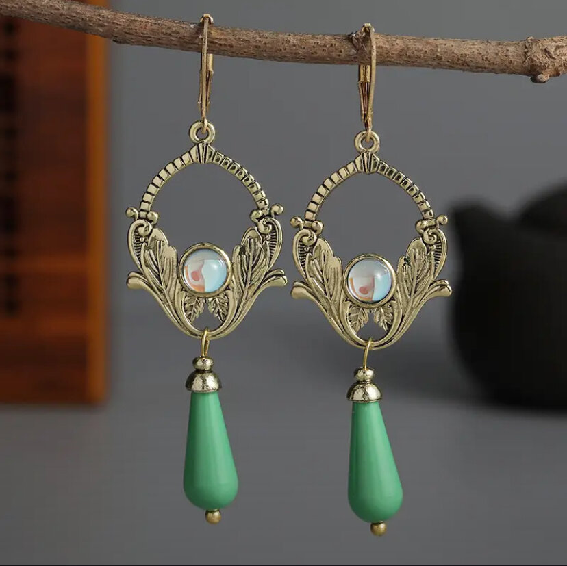 Серьги с подвесками, лунный камень, бирюза синтетическая