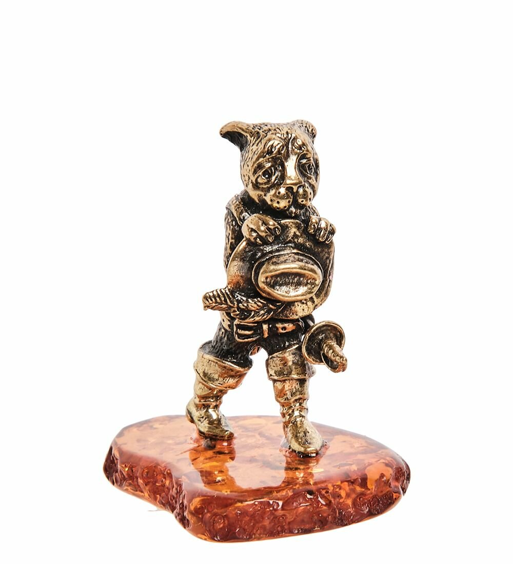 Фигурка 'Кот в сапогах' (латунь, янтарь)