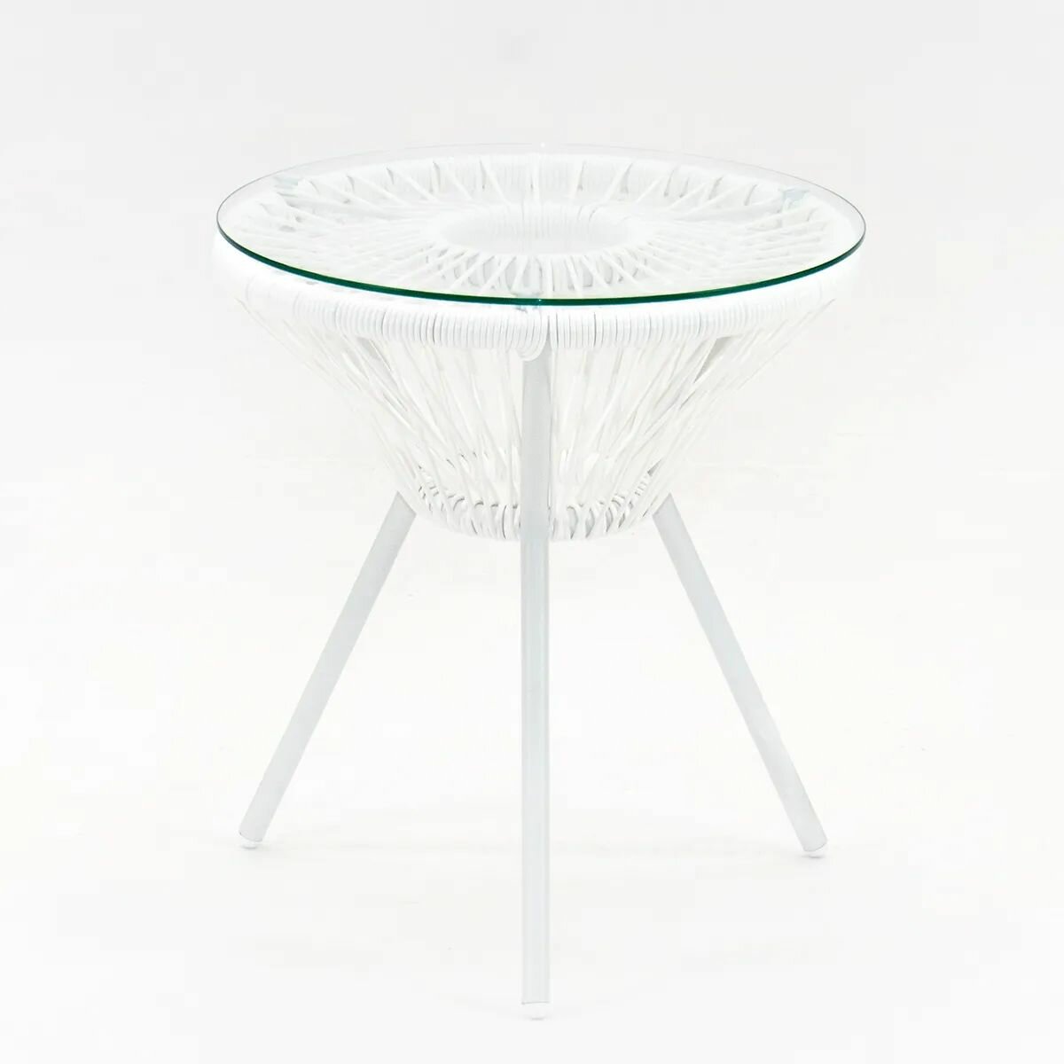 Кофейный стол KORNERA "Акапулько", каркас белый, искусственный ротанг белый