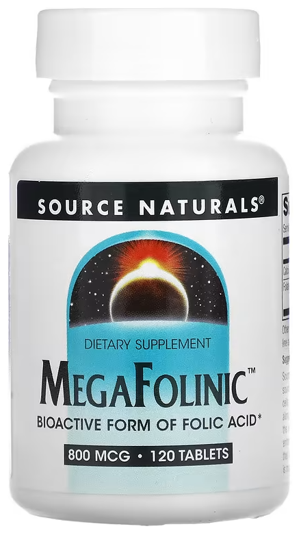 Source Naturals MegaFolinic (Биоактивная форма фолиевой кислоты) 800 мкг 120 таблеток