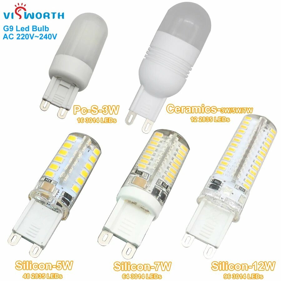 VisWorth LED лампа G9 3Вт 5Вт 7Вт теплый/холодный белый свет 220-240V теплый белый, Ceramic 3W