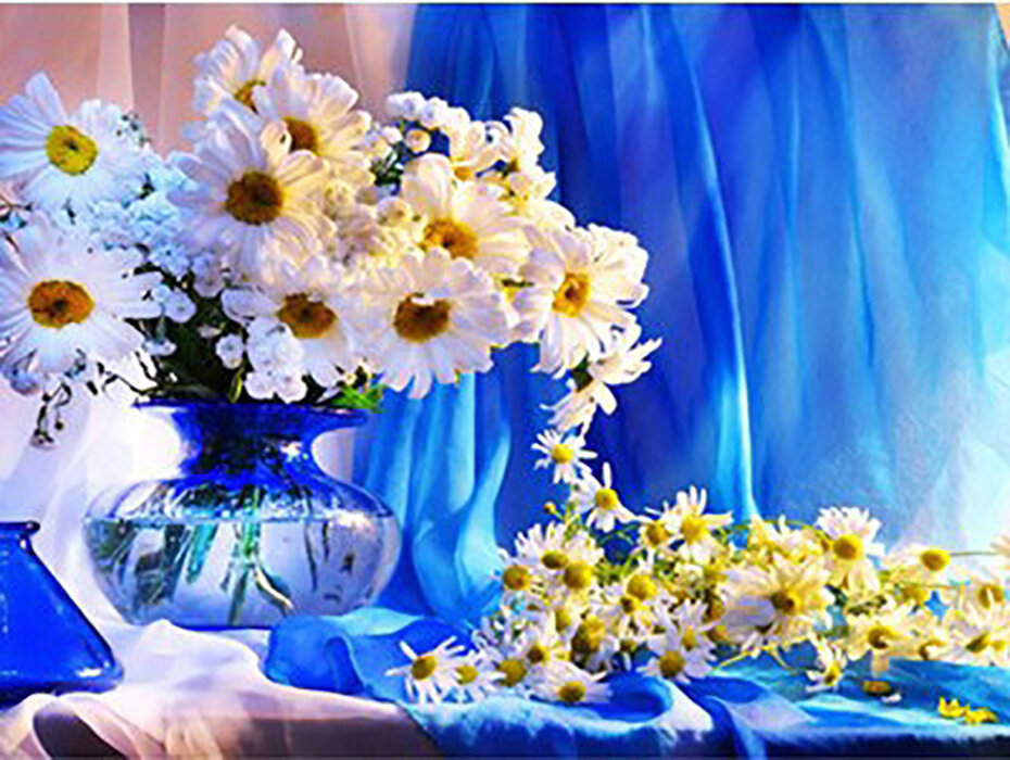 Алмазная мозаика без подрамника 30*40 "Ромашки" полная выкладка, круглые стразы