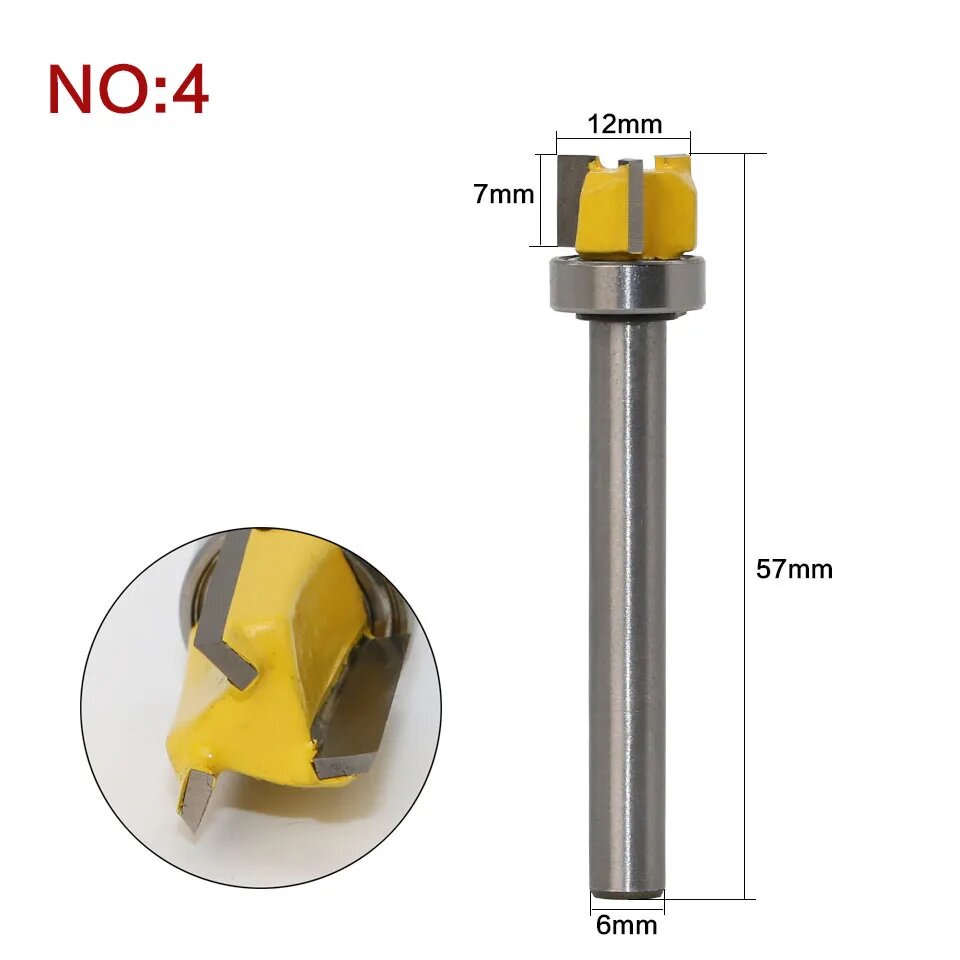 1 шт, 6 мм, шаблон хвостовика, отделочная петля, долбежная фреза, прямая концевая фреза, триммер, чистящая накладка заподлицо, шиповый резак для деревообработки NO4