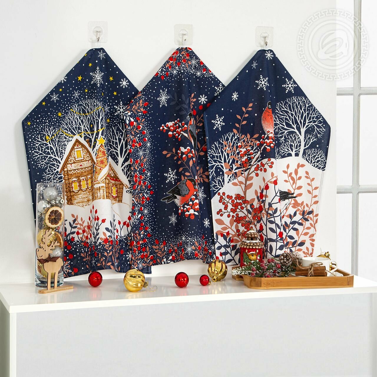 Набор кухонных полотенец «колядки» - рогожка (3шт - 45*60см) новый год, рождество, крещение, подарок