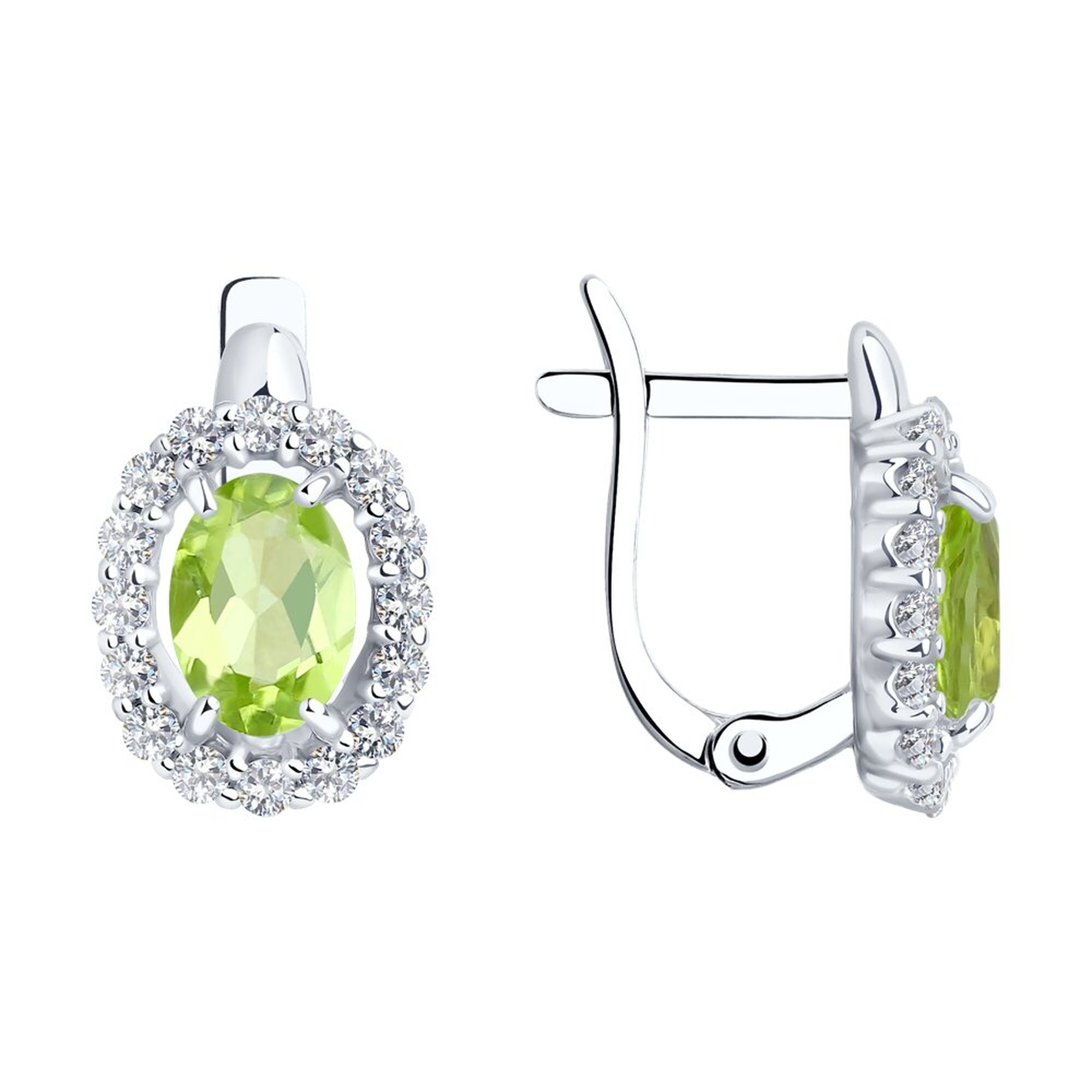 Серьги, серебро, 925 проба, родирование, фианит, хризолит