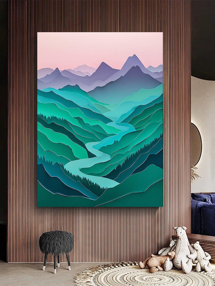 3d картина / горы, море, лес, постер интерьерный, 50х70 см, киригами