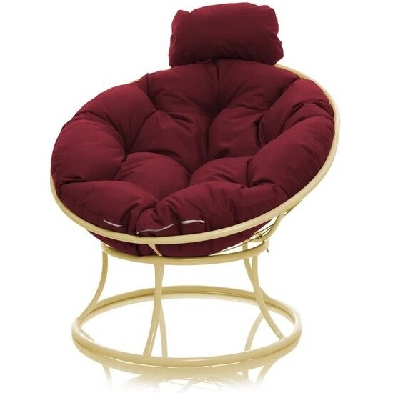 Кресло папасан мини M-group без ротанга бежевое , бордовая подушка