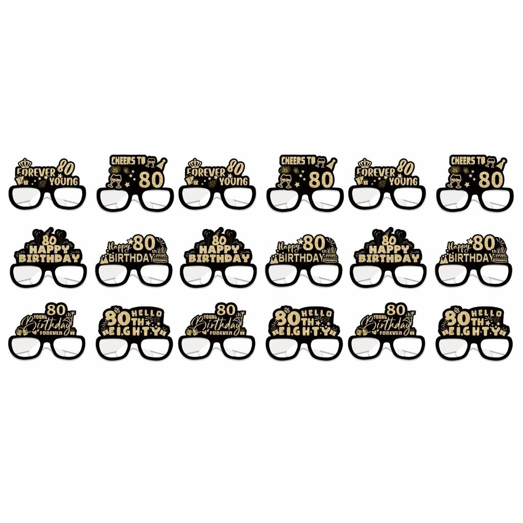 Украшение вечеринки, Декорация для дня рождения с бумажными очками - 80 лет - 18 шт, 1 набор