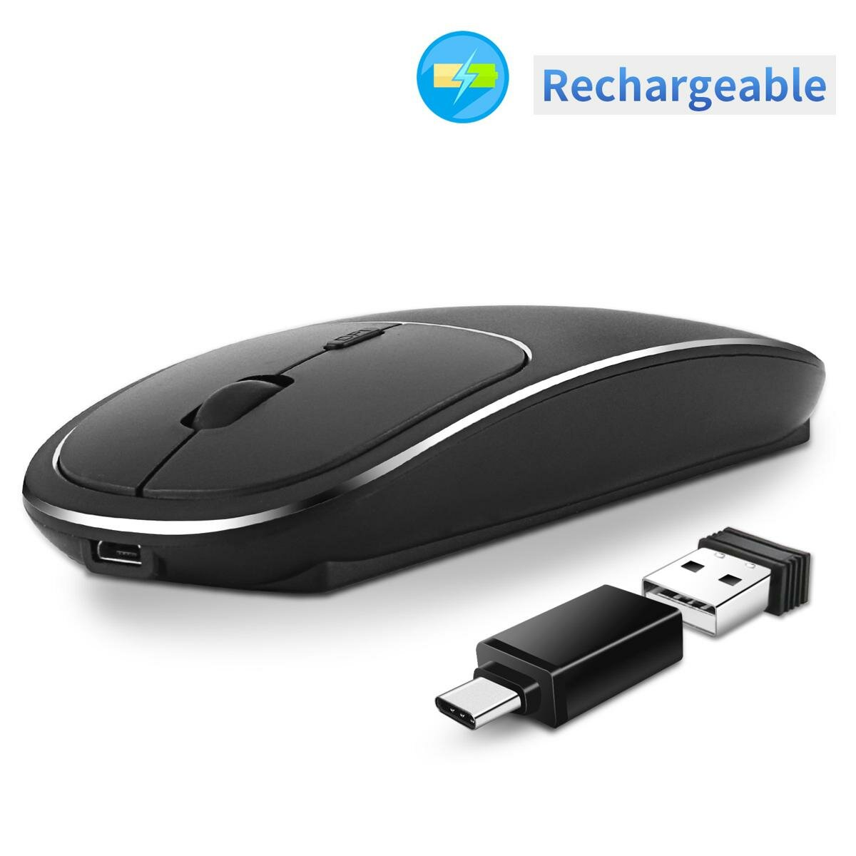 Беспроводная мышь Jelly Comb USB C, перезаряжаемая беспроводная металлическая мышь 2.4G, тонкая бесшумная мышь Type C дл