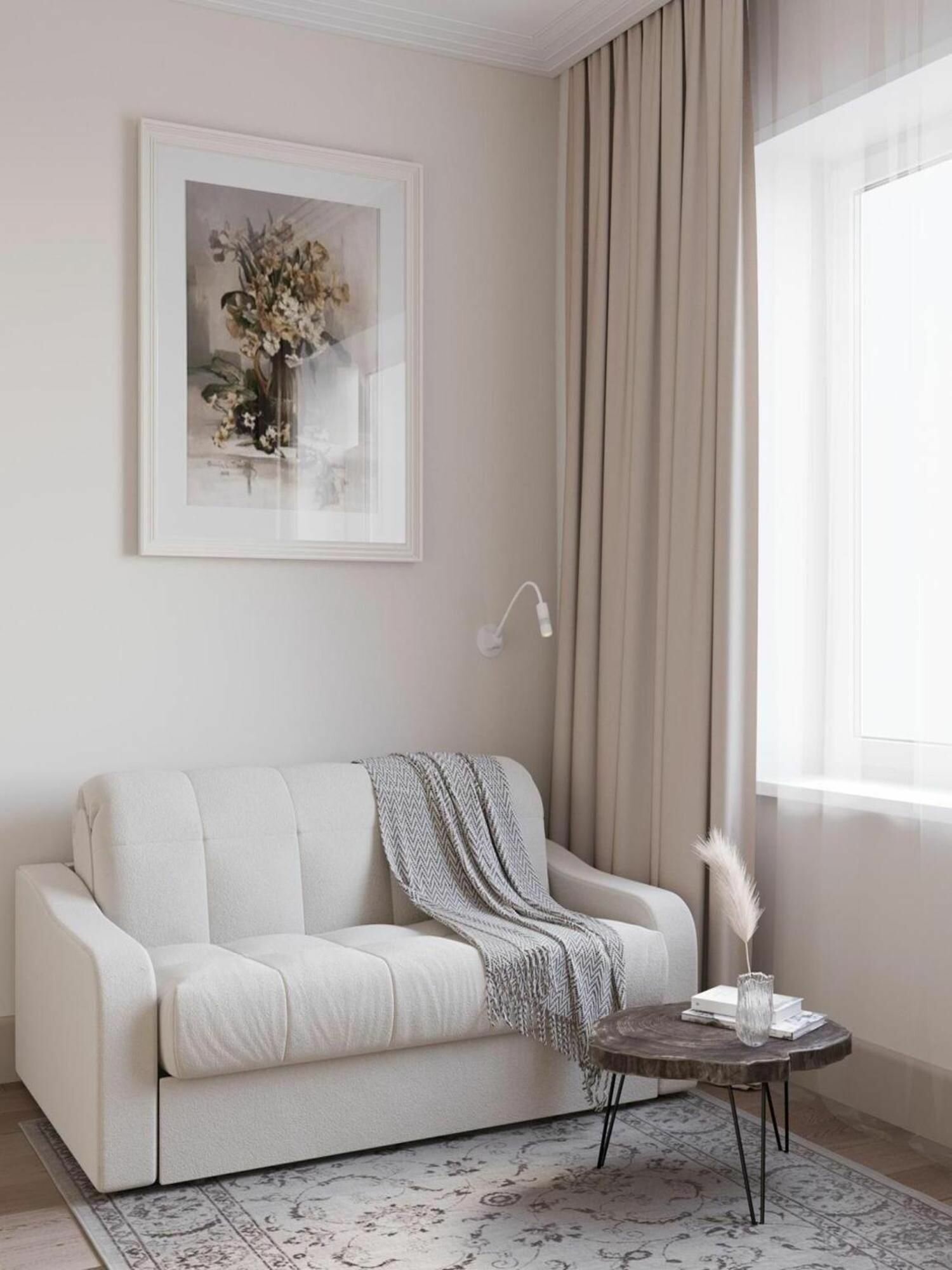 Диван кровать Manons Maison Муррен, раскладной механизм Аккордеон, Велюр Бежевый, 154х100х95 см