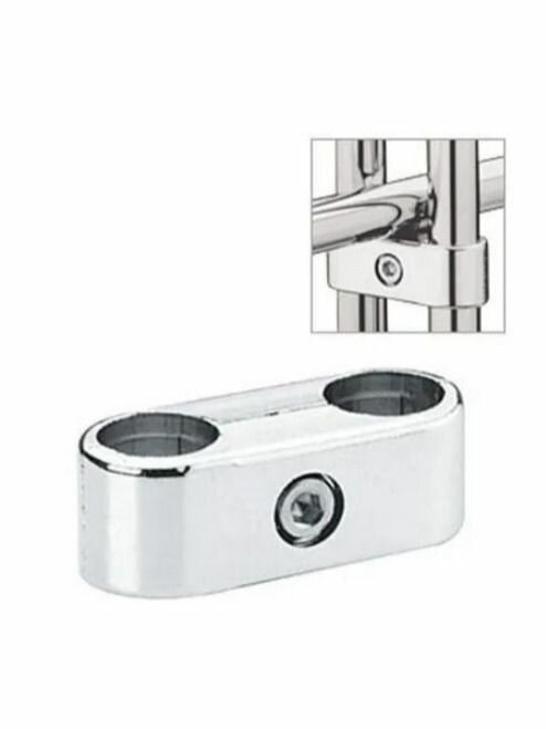 Держатель двойной, крепление для 2-х параллельных труб, хром- 8 шт. в упаковке.