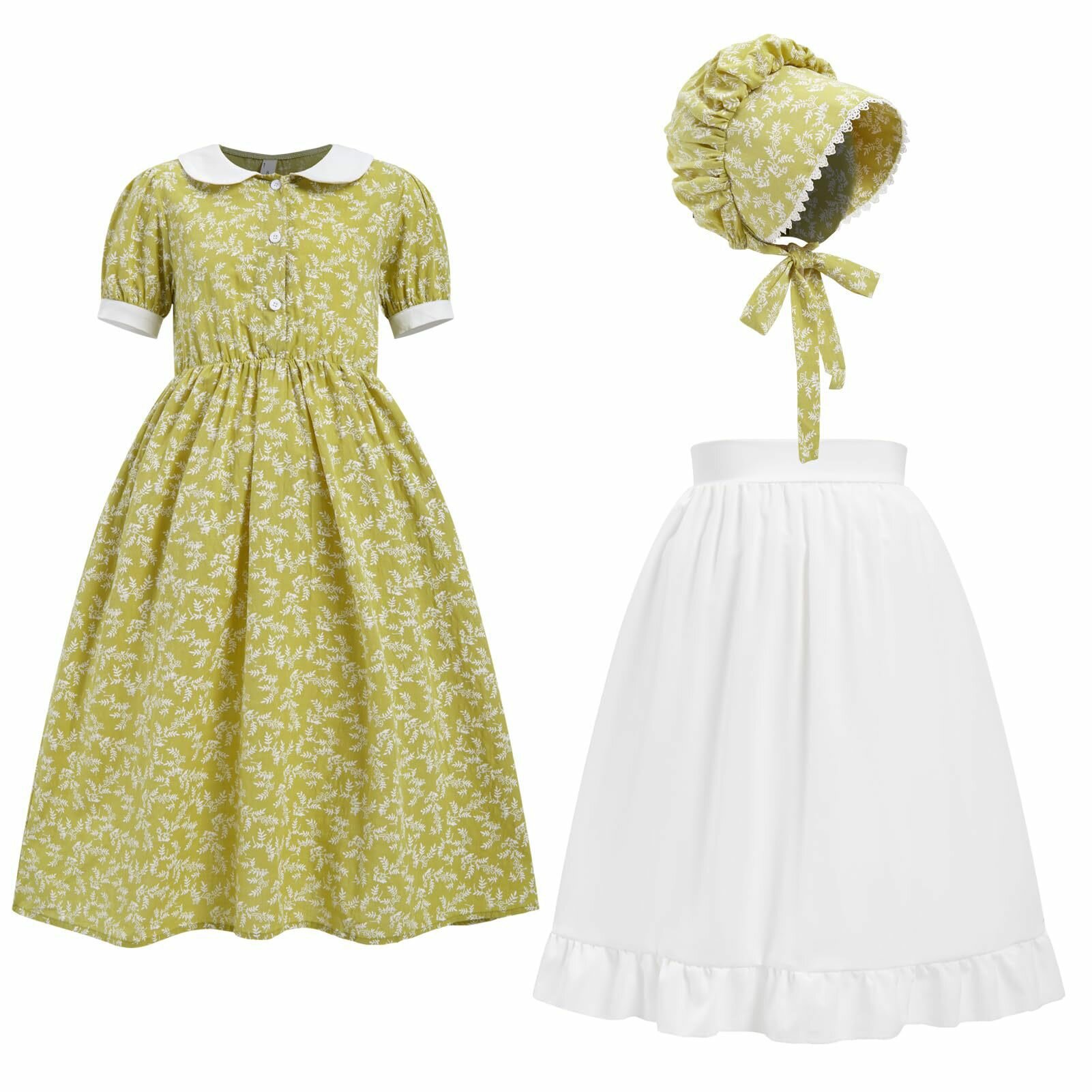 Платье "Прерии", колониальный стиль, для девочек, 9-10 лет, зеленое