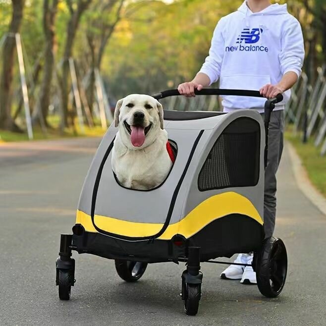 Прогулочная коляска для домашних животных, подходит для средних и крупных собак(60 кг), большая вместимость, складная. Инвалидная коляска (тележка) для собак и кошек, желтый