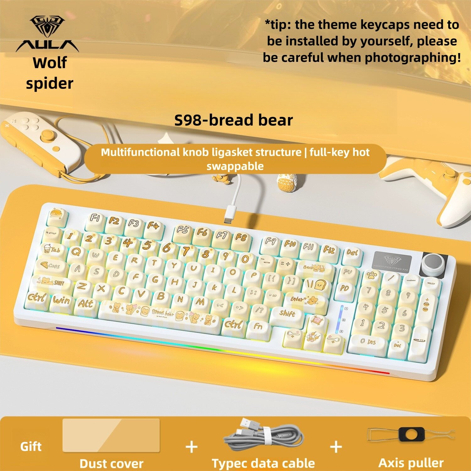 AULA S98 Беспроводная механическая клавиатура игровая трехрежимная Bluetooth USB Type-C беспроводная 2.4G