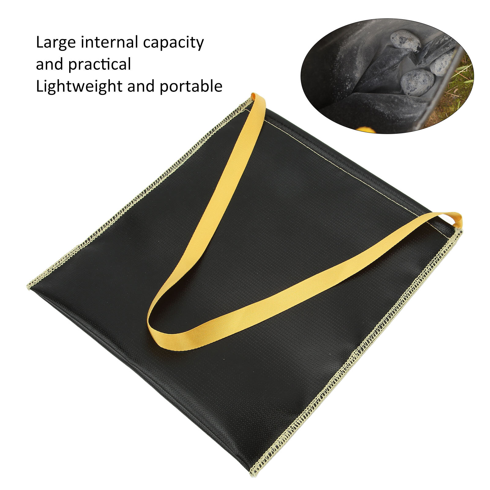 Тканевый мешок для угольного огнетушителя для барбекю, высокая огнестойкость, большая вместительная черная тканевая сумка из огнестойкой ткани для пикника, кемпинга