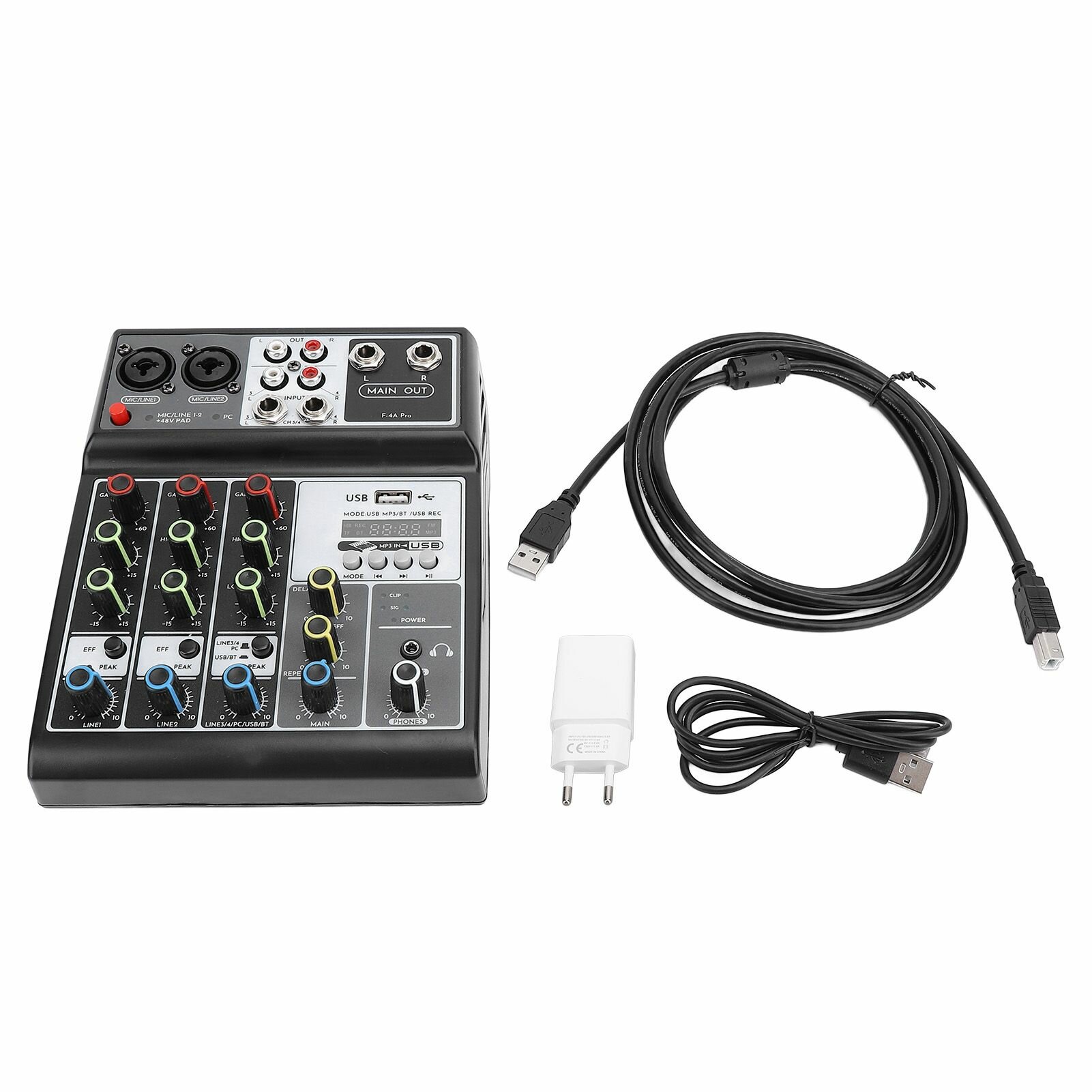 Цифровой звуковой микшер, 4-канальный мини-пульт микширования звука для записи живого выступления, вилка ЕС 100 240 В