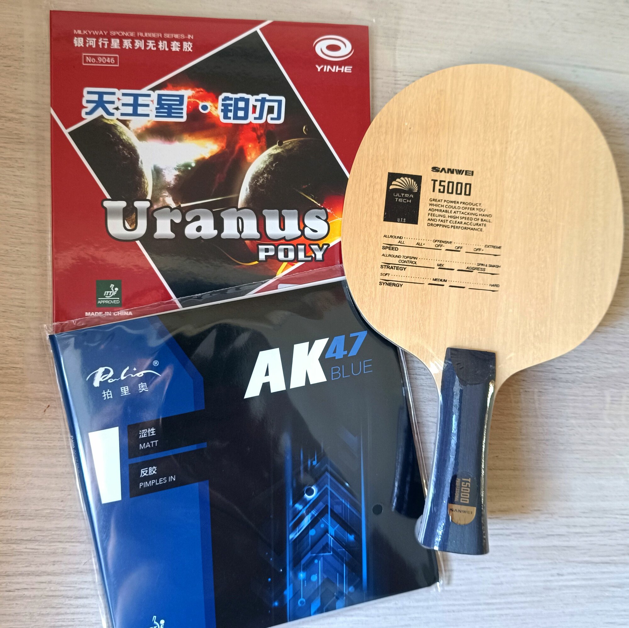 Короткие шипы + Атакующая накладка / Sanwei T5000 + Palio AK 47 blue + Yinhe Uranus / Ручная сборка