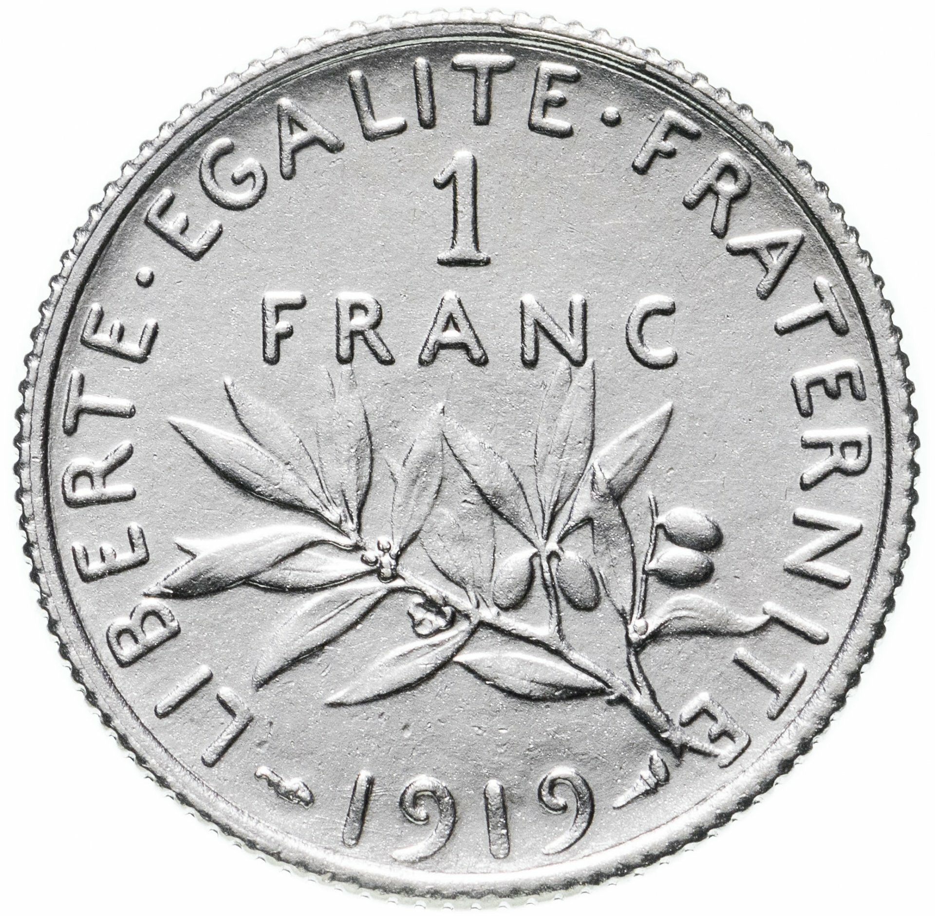 Франция 1 франк 1913-1920, Серебро 835, в сохранности XF-AU