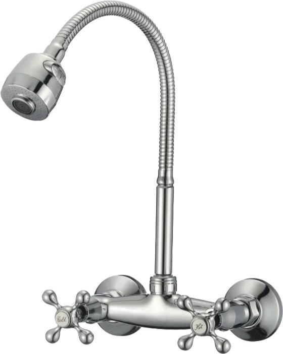 Смеситель для кухни D-lin D142810-T с гибким изливом, хром, глянцевый, вентильный, настенный