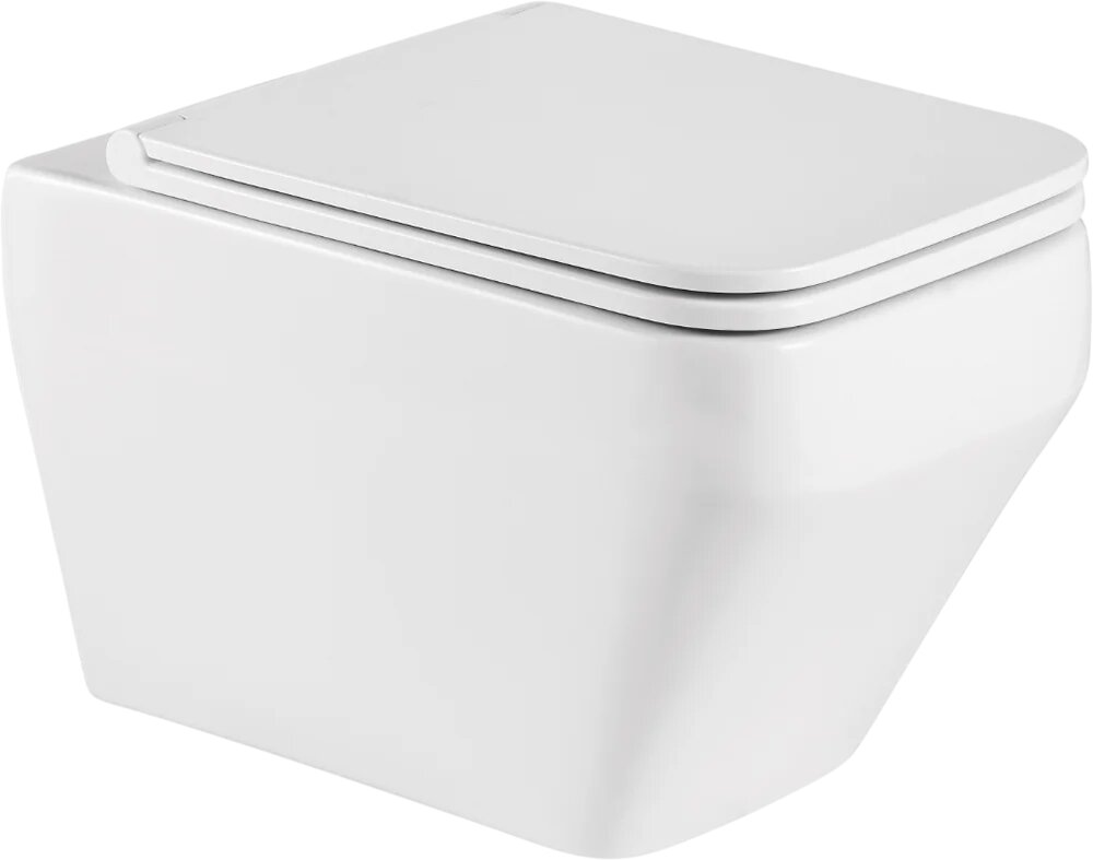 Унитаз подвесной Weltwasser WW SK Hofbach 041 GL-WT с микролифтом, безободковый, без бачка, антивсплеск, фаянсовый, белый, глянцевый, прямоугольный, сиденье для унитаза в комплекте