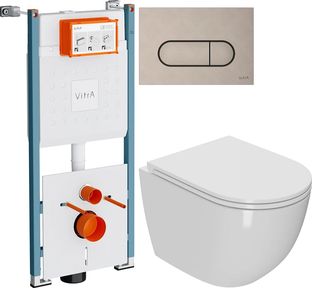 Комплект 3 в 1 Унитаз подвесной Bauedge BL0001-HQ2 / Инсталляция VitrA V-Fix Core 732-5800-01PV / Кнопка Root Round 740-2295