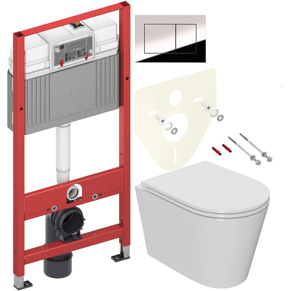 Комплект 2 в 1 Унитаз подвесной Bauedge BK0001-HQ2 / Инсталляция с кнопкой TECE Now 9400412