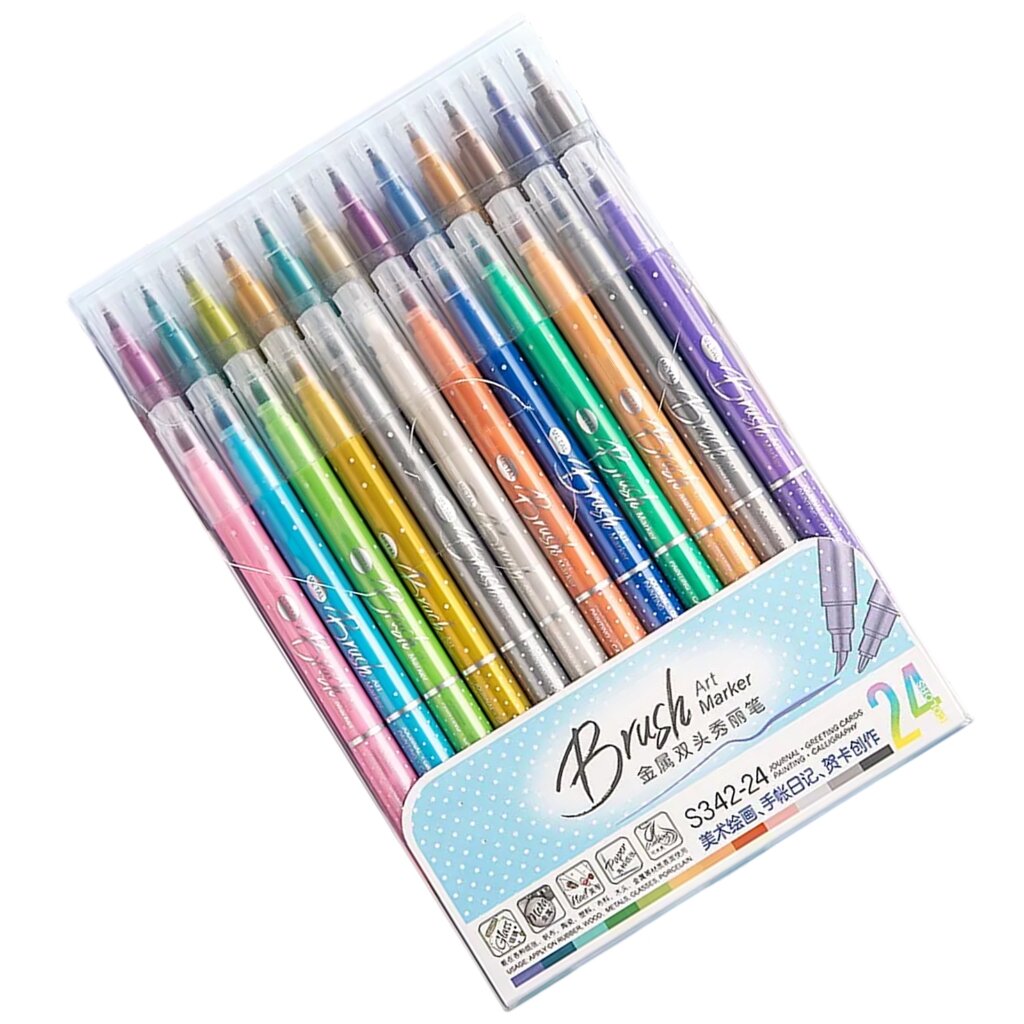 Metallic Art Marker Brush Pen 2/12/24 Цветовой двойной конец блестящий маркер