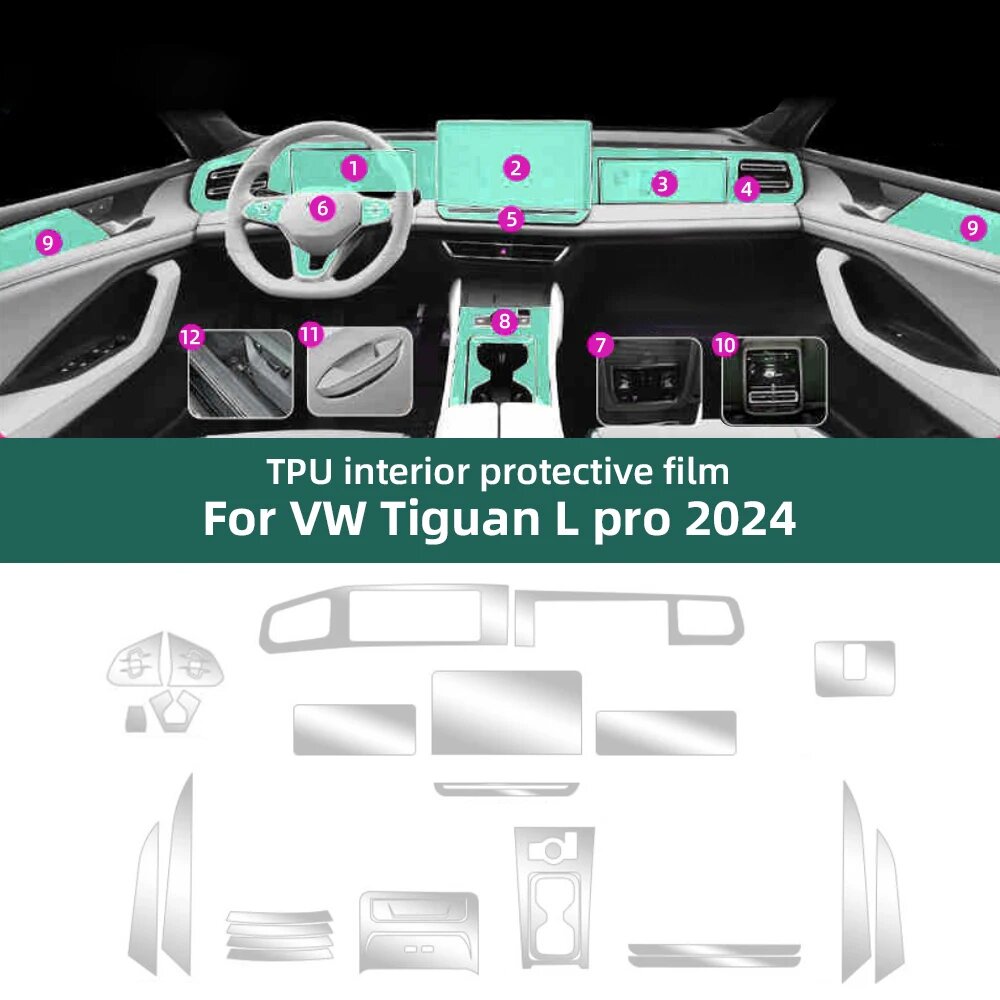 Для Volkswagen Tiguan L Pro VW 2024 2025 Защитная пленка из ТПУ, прозрачная внутренняя центральная консоль, панель переключения передач, аксессуары против царапин