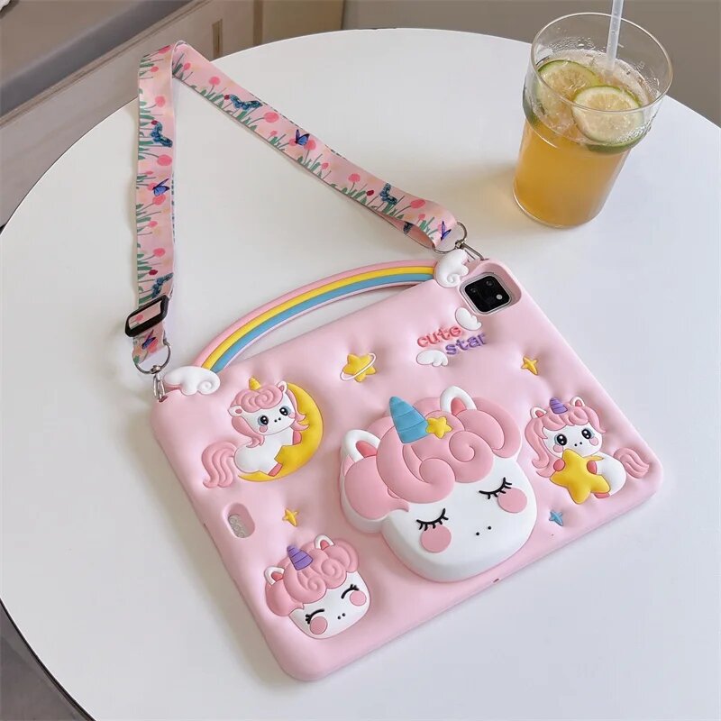 Для IPad Air Mini 2 3 4 5 6 10,9 Pro 11 в 9 8 7-го поколения детский чехол с мультяшным единорогом, силиконовый защитный чехол для планшета