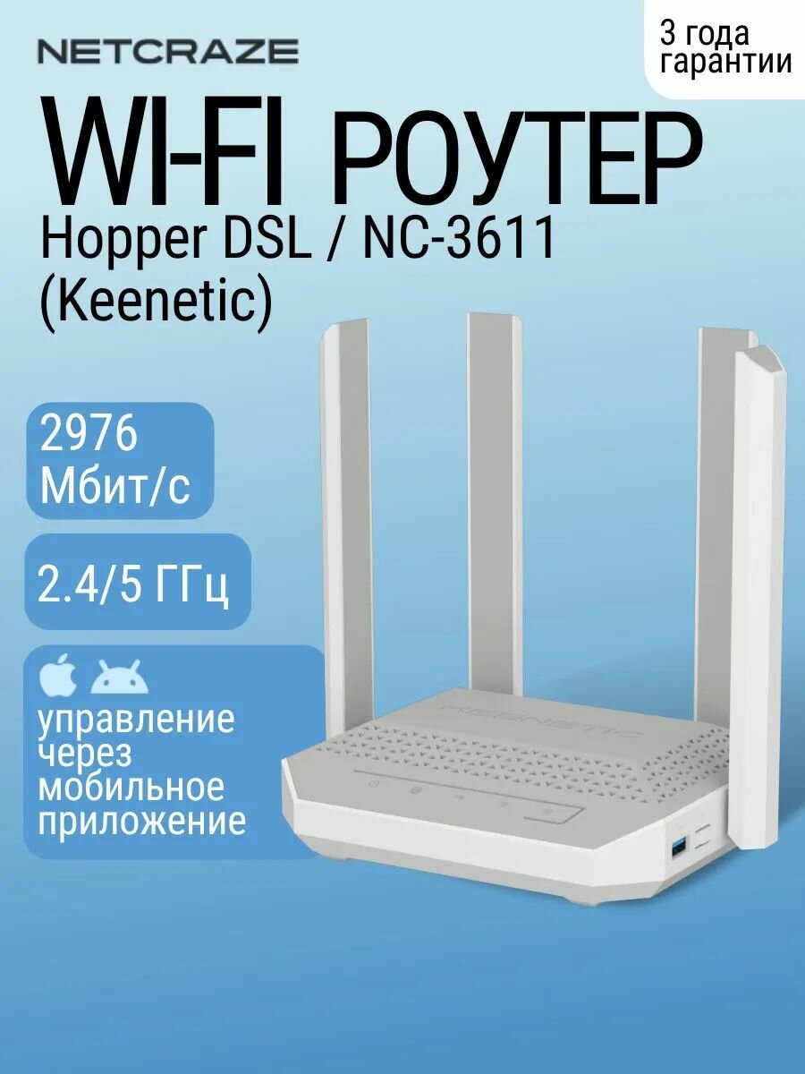 Wi-Fi роутер Netcraze Hopper DSL (NC-3611), белый
