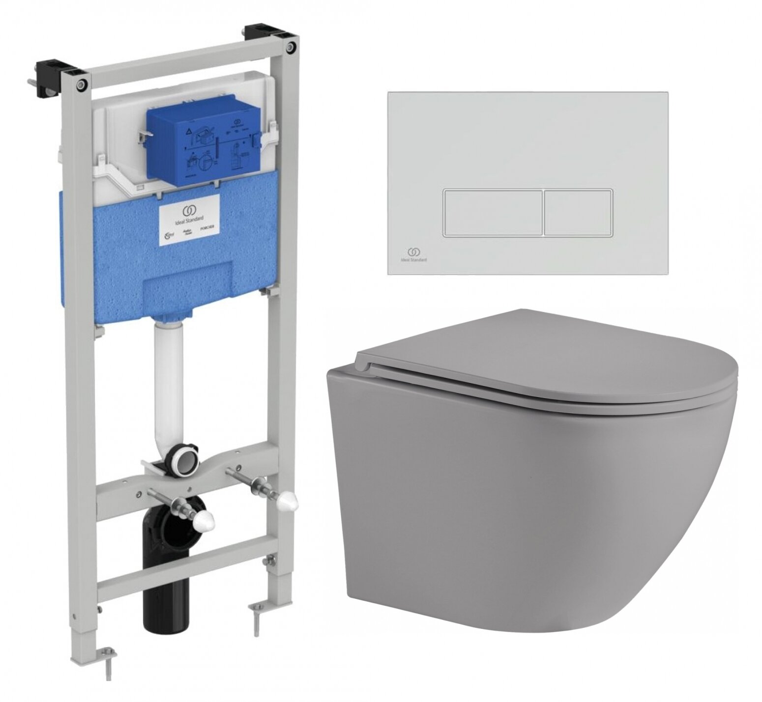Комплект 3 в 1 инсталляция Ideal Standard + Унитаз подвесной Weltwasser WW Merzbach 043 MT-GR + кнопка хром