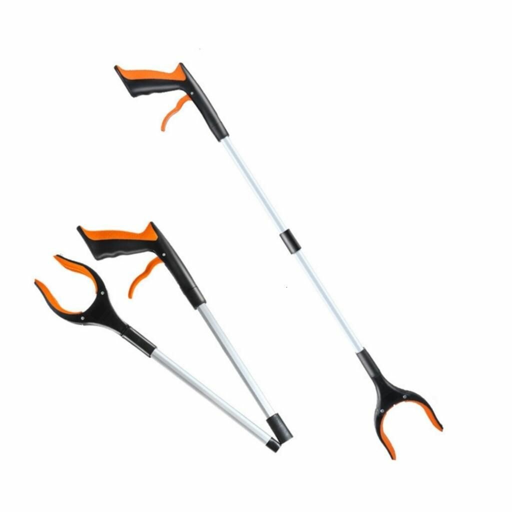 Функциональные щипцы для мусора с алюминиевой конструкцией и противоскользящей ручкой для труднодоступных мест, оранжевый цвет