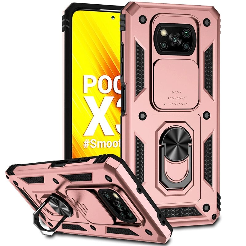 Чехол для POCO X3 NFC с военным окном и шокопротектором, полная защита, розовый цвет для Xiaomi