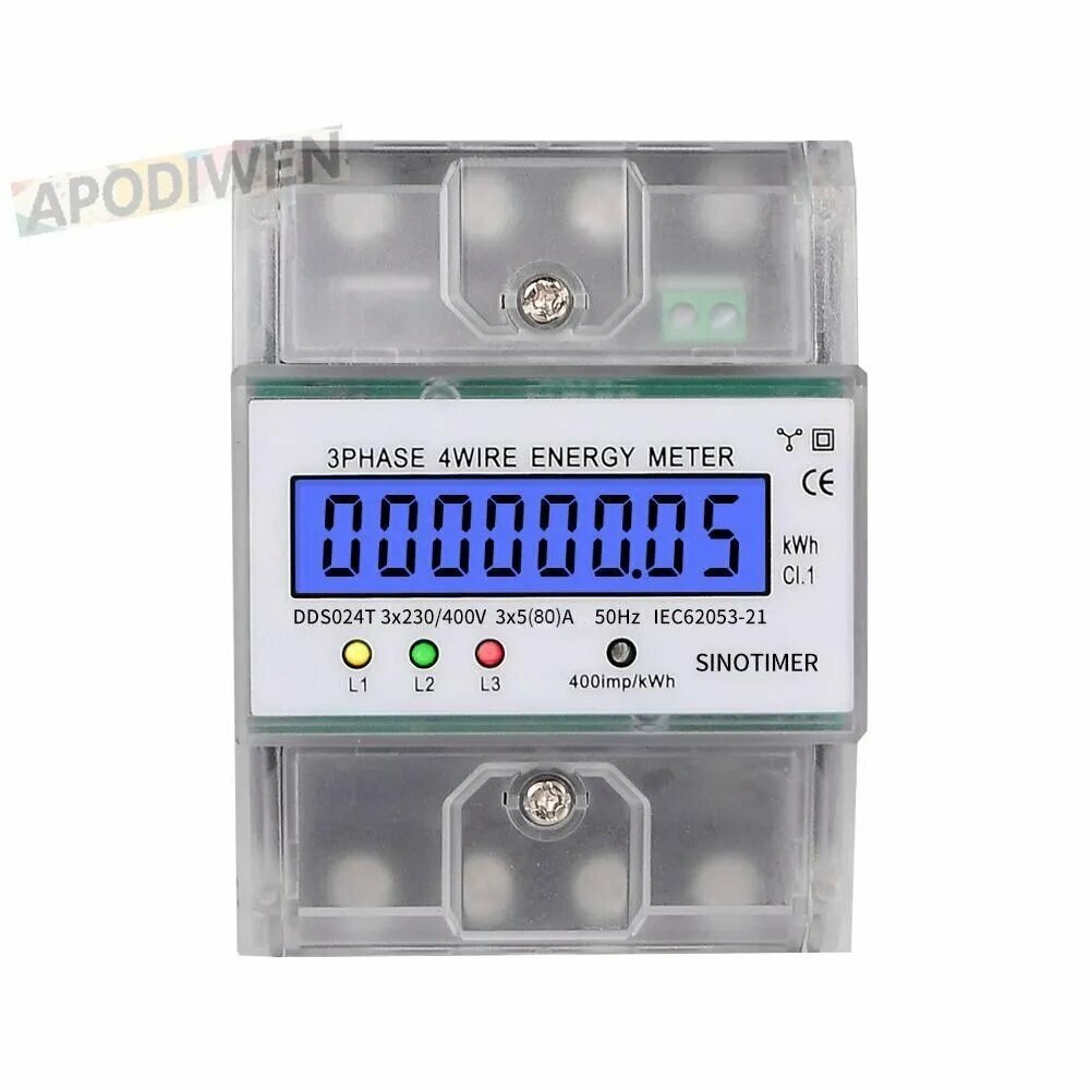 3-фазный 4-проводный счетчик энергии 220 / 380V 5-80A Энергопотребление Счетчик электросчетчик Apodiwen