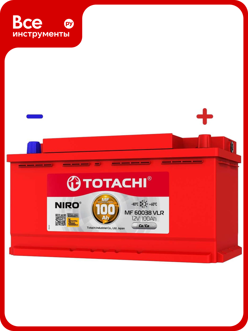 Аккумуляторная батарея TOTACHI АКБ NIRO MF 60038 VLR 100 а/ч поляр. обратная 0 (JIS L) 90200