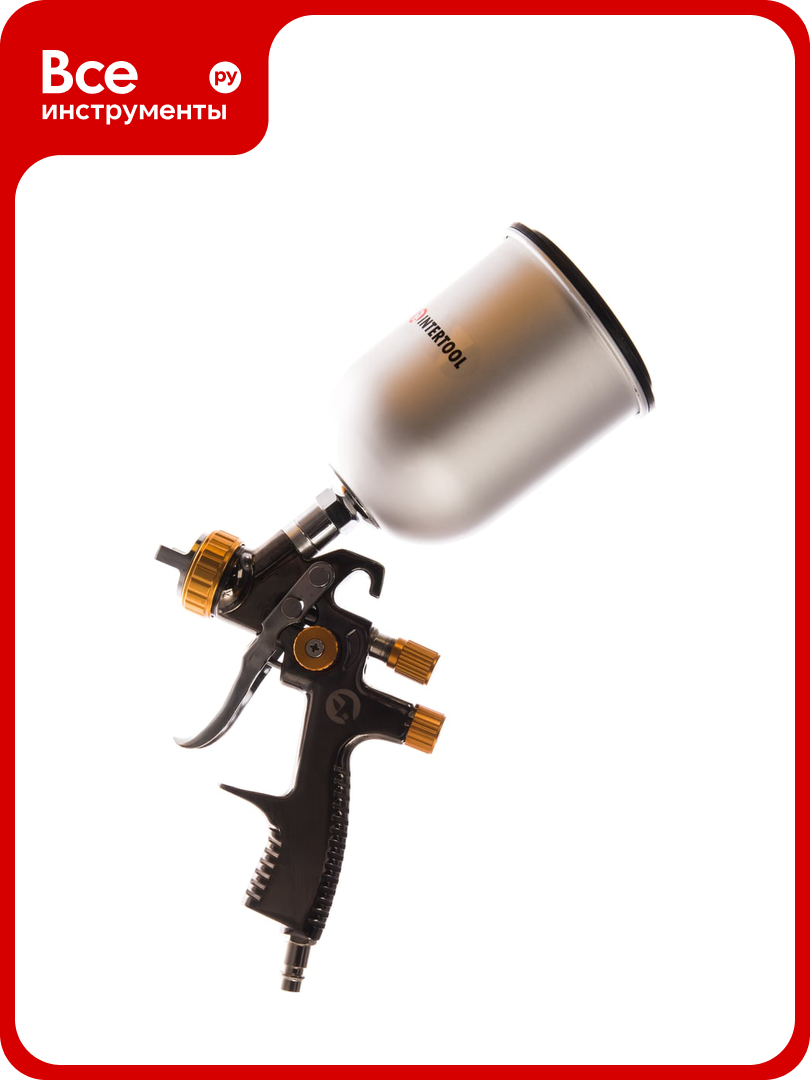 Пневматический краскопульт INTERTOOL LVLP BRONZE, форсунка 1.8мм, бачок 600 мл, PT-0135
