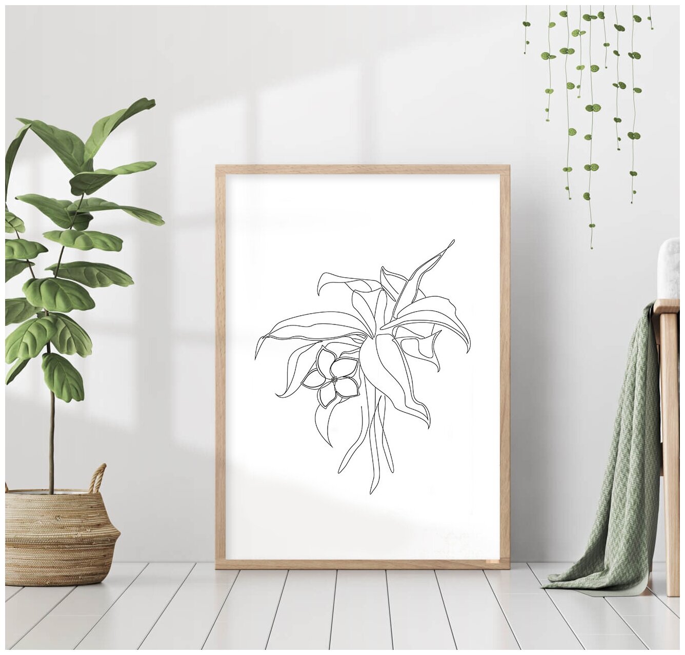 Постер "Букет лилий, линейный рисунок" без рамы 40x50 см на стену для интерьера