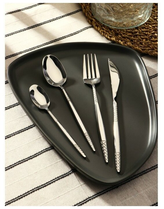 Набор столовых приборов ТероПром 7648536 из нержавеющей стали «Античность», 4 предмета, цвет серебряный, 7648536