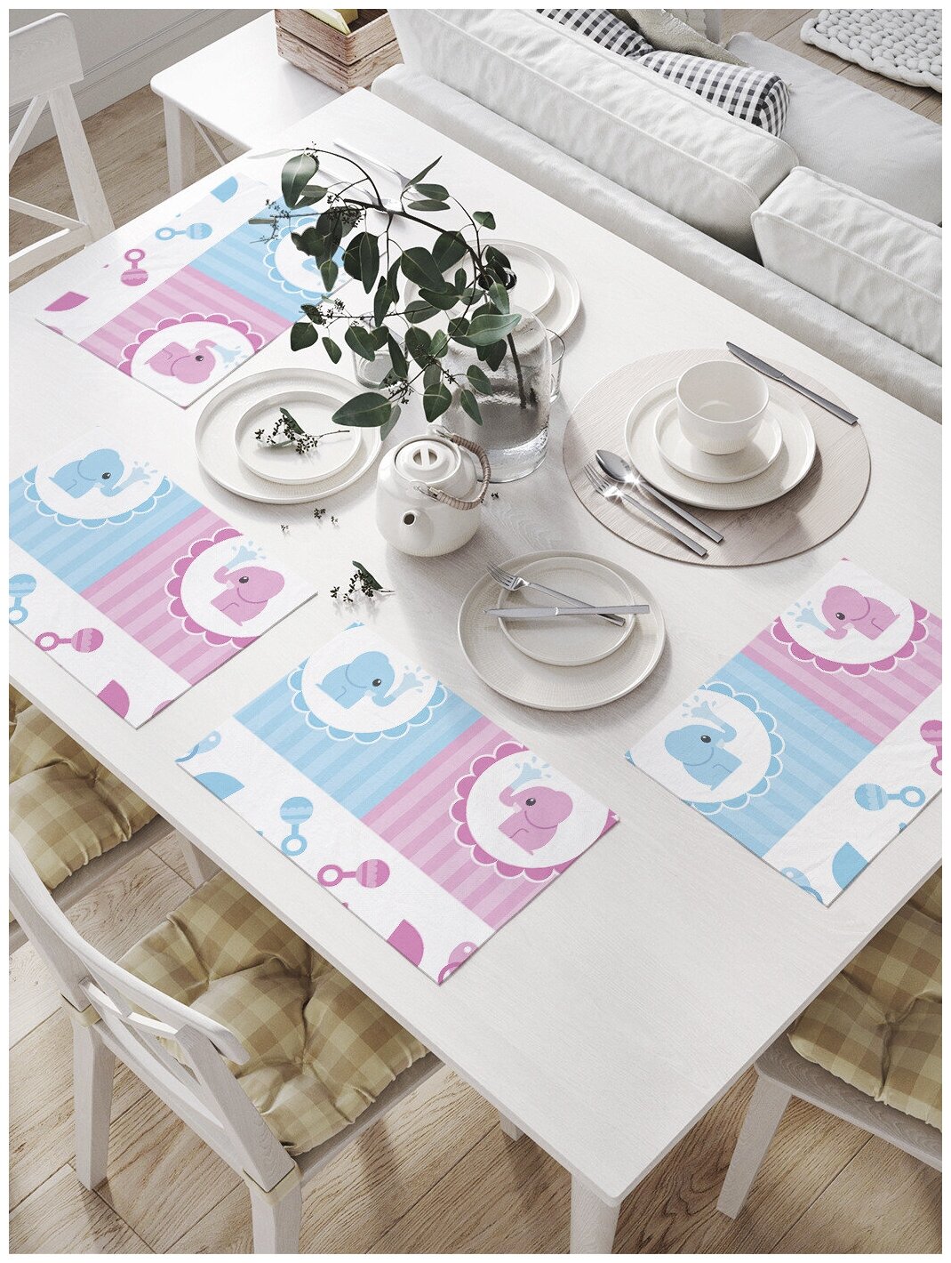 Сервировочные салфетки на стол, прямоугольные, тканевые 32x46 "Для мальчика и для девочки", JoyArty, серия день рождения