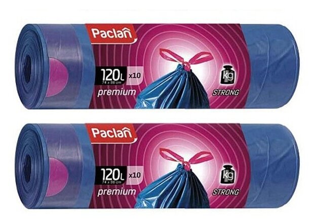Мешки для мусора Paclan premium с тесьмой 120 литров 10 пакетов 2 рулона