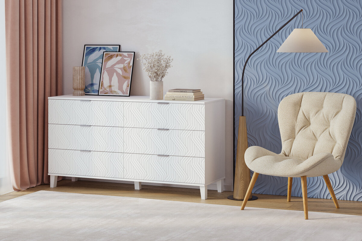 Комод Марвин 7 фрезеровка 3 Белый для документов для книг для обуви для одежды для посуды 140*80*40